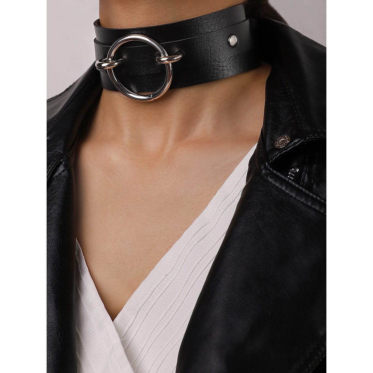 Sacina Gothic Punk Spiked Choker Necklace, Black PU Leather Choker, Goth Punk Jewelry Gift for Women, Men, Halloween Christmas New Year Gift