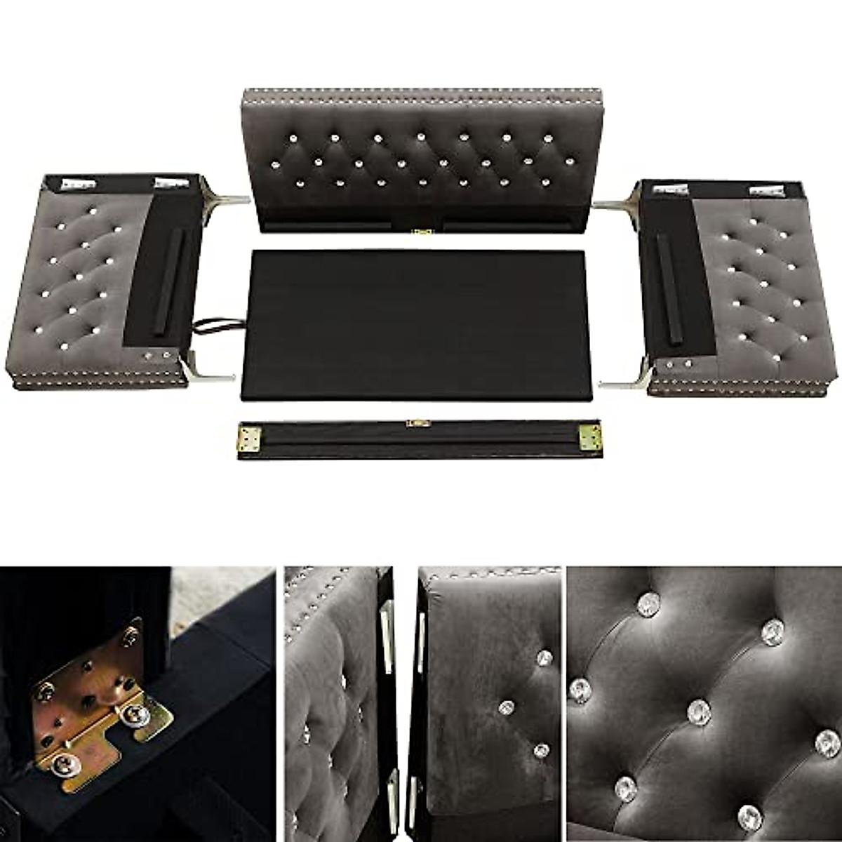 Fulocseny Velvet Upholstered Loveseat Sofa,59.4" Jeweled Buttons Tufted Square Arm Couch,Modern Couch Button and Metal Legs,Sofa Couch with 2 Pillows for Bedroom (Grey+Velvet, 59.4 L*32.3 W*29.1 H)