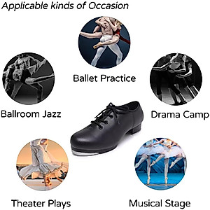 Jazz Tap Shoes for Woman: Leather Lace Up Tap Dance Shoes for Girls and Adult - Flat Heel Split Sole Tap Jazz Shoes for Boys and Man Black