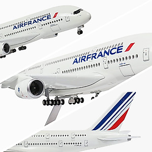 24-Hours 18" 1:160 Scale Hobby Airplane Model Air France Plane A380 Model Plane Diecast Airplane for Adults with LED Light(Touch or Sound Control) for Business Gift