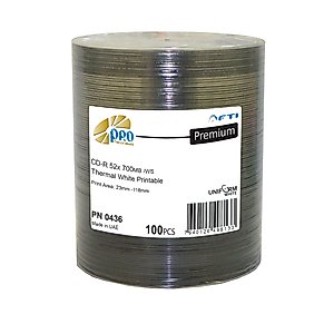 Premium Quality Blank CDs - CD-R Falcon White Thermal Hub Printable 52x 700MB 80min 100 Disc Pack
