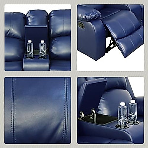 Beverly Fine Furniture Kingman Faux Leather Manual Recliner Sofa, Navy