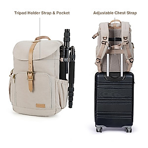 BAGSMART Camera Backpack, DSLR Camera Bag Backpacks for Photographers, Waterproof Anti-Theft Photography Backpack with 15 Inch Laptop Compartment & Tripod Holder, Ivory White