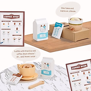 Giant Bean Wooden Coffee Maker Set Toy for Kids, 15 pcs Play Kitchen Accessories, Pretend Playset for Kids-Fun, Gifts for Boys and Girls