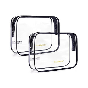 BAGSMART Clear Toiletry Bag, 2 Pack TSA Approved Travel Toiletry Bag Carry on Travel Accessories Bag Airport Airline Quart Size Bags Water Repellent Makeup Cosmetic Bag for Women (Black-2pcs)