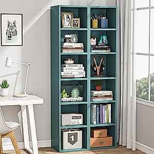 LITTLE TREE 70.9 Inch Tall Narrow Bookcase, Corner Bookshelf 6 Tier Cube Display Shelf Storage Organizer for Small Space, Blue