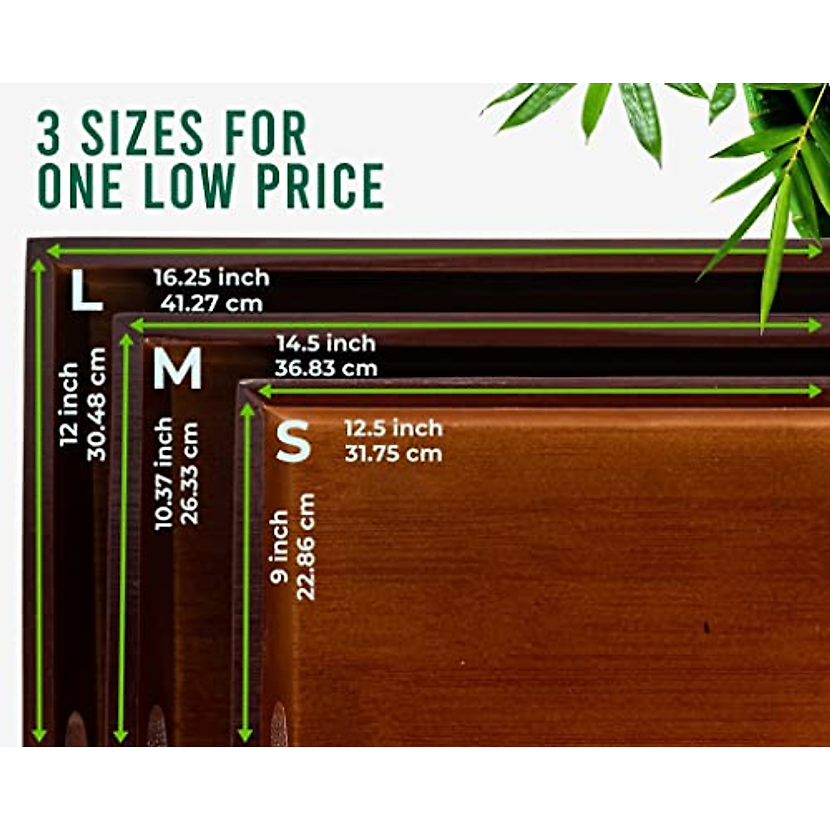 Set of 3 Premium Bamboo Serving Trays - Natural Finish | Stylish and Functional Platters for Exquisite Food Presentation |Brown Finish