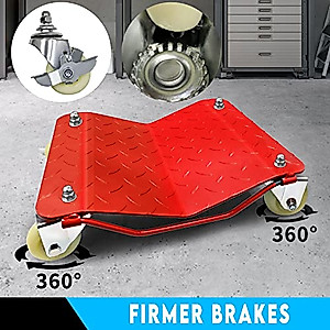 RYFT Car Dollies Heavy Duty Tire Car Skates Wheel Car Vehicle Car Moving Dolly with Brakes 6000lbs Capacity, Red, Set of 4