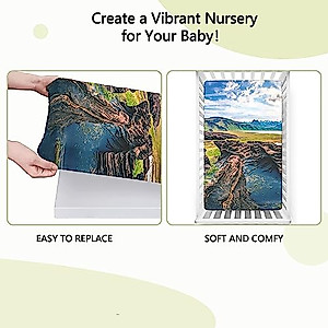 Nature Themed Fitted Crib Sheet,Standard Crib Mattress Fitted Sheet Soft Toddler Mattress Sheet Fitted - Baby Sheet for Boys Girls,28“ x52“,Cobalt Blue Peach Yellow Green