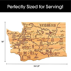 Totally Bamboo Destination Washington State Shaped Serving and Cutting Board, Includes Hang Tie for Wall Display