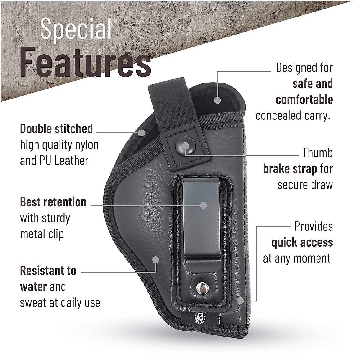 IWB Gun Holster by PH - Concealed Carry Soft Material - Soft Interior - Fit M&P Shield 9mm.40.45 Auto/Glock 19 26 27 29 30 33 42 43 / Rug LC9, LC380 - Taurus Slim, PT111 G2 - Springfield XDs Hellcat