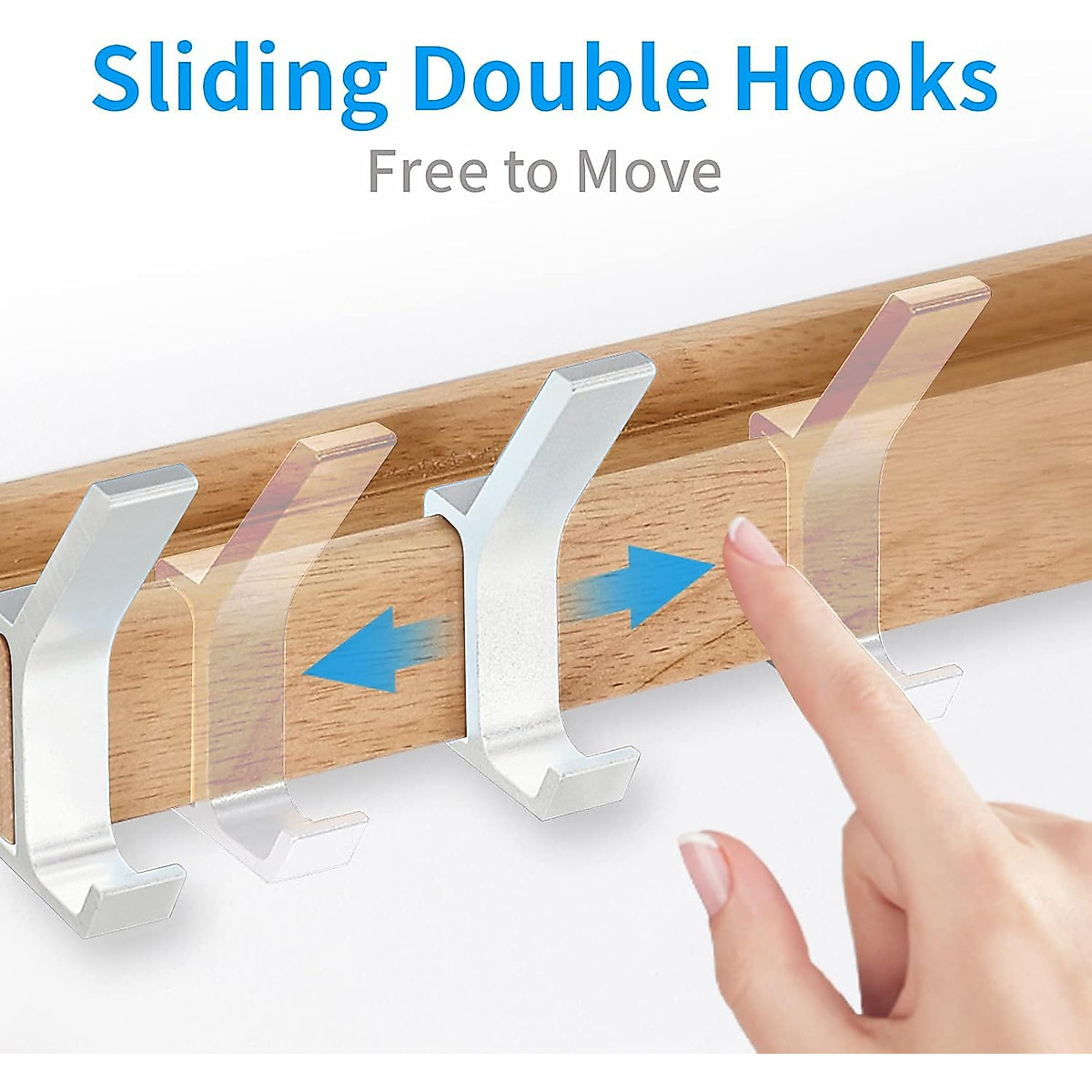 Generic Moderm Wall-Mounted Coat Hook Rail with 5 Double Hooks, 15-Inch Aluminum and Metal for Coats, Hats, Towels, and Robes (White). Natural Wood (Lacquer Coating); Hook: Aluminum (x 5)