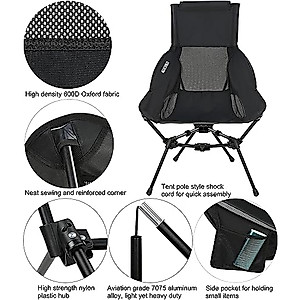 MARCHWAY Lightweight Folding High Back Camping Chair with Head Support, Stable Portable Compact for Outdoor Camp, Travel, Beach, Picnic, Festival, Hiking, Backpacking (Black)