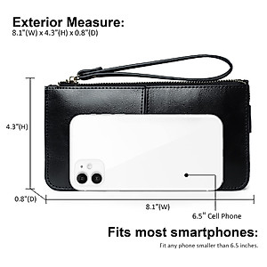 befen Black Women's Genuine Leather Wristlet Clutch Cell Phone Wallet Purses for Women, Trendy Evening Wallet Bags for iPhone 14 Pro Max