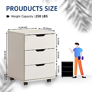 Farini Mobile File Cabinet for Home Office, 3 Drawer Chest Wood, Drawers Unit for Under Desk, Storage Drawers Cabinet White