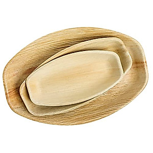 brheez Disposable Bamboo Look - Pack of 6 Oval Serving Platters - 15"x10" Made From All Natural Sturdy Biodegradable and Compostable Palm Leaf - Serving Boats, Serving Trays
