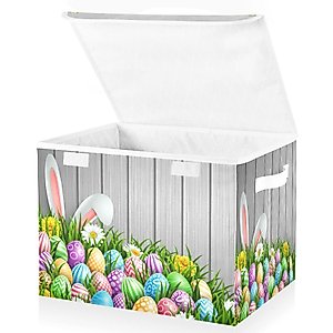senya Easter Storage Baskets Collapsible Bins with Lids, Flowers Wood Boxes Clothes for Organizing (B06D22020)