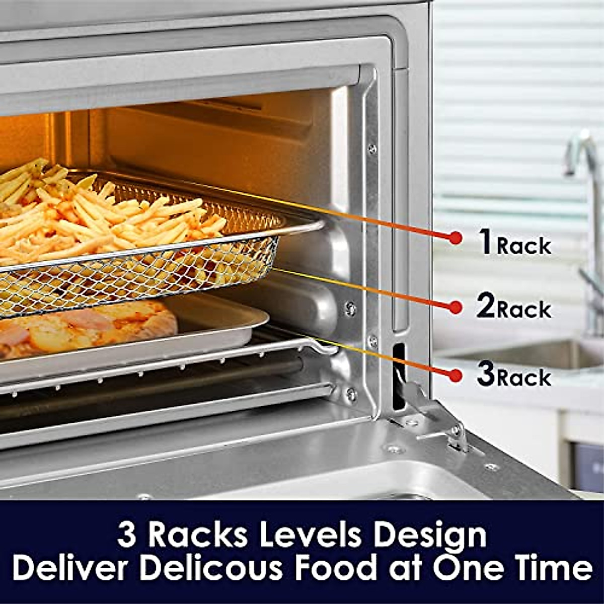 Toaster Oven Air Fryer Combo, AUMATE Kitchen in the box Countertop Convection Oven, Airfryer,Knob Control Pizza Oven with Timer/Auto-Off, 4 Accessories and Recipe Included,1550W,19 QT, Stainless Steel