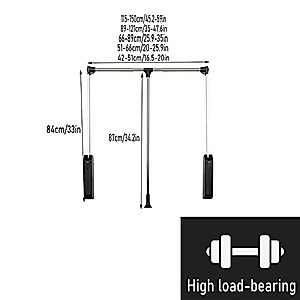 SOBS Pull Down Closet Rod Rail, Liftable Clothes Hanger Dormitory Clothes Bar Closet Pole Clothing Finishing Rack, Adjustable Width Wall Mounting Industrial Wall Frame, 16-59 in