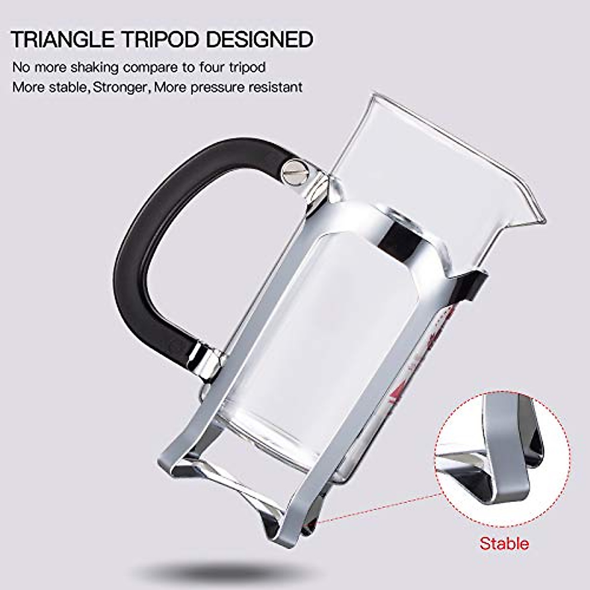 EAXCK 12oz French Press Coffee Maker, 304 Stainless Steel Coffee Press 4 Level Filtration System, Heat Resistant Thickened Borosilicate Glass, Easy Clean,100% BPA Free, Suitable for Single Person Use