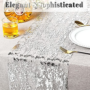 Metallic Table Runner Mesh Table Runners 11 Inch x 50 Feet Table Centerpieces for Party Bridal Party Decorations Wedding Table Decorations Thin Bridal Shower (Silver, 1 Pieces)