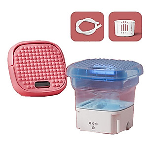 Portable Washing Machine, Mini Foldable Washer and Spin Dryer Small Foldable Bucket Washer, 3 Modes Deep Cleaning Half Automatic Wash and Dump Washer(Pink)