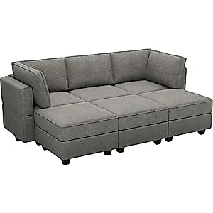 Belffin Sectional Sleeper Bed Modular Sectional Sleeper Sofa Convertible Sectional Couch Bed Set Grey