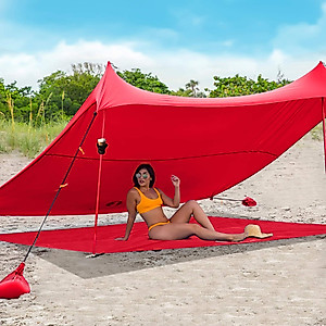 Red Suricata Family Beach Tent & Beach Canopy, Matching Sand Free Beach Mat Blanket & 2 Beverage Holders Bundle - UPF50 UV Sun Shade Shelter (Large, Red)