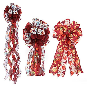 1.5" and 2.5'' Burgundy Fall Pumpkin Maple/Oak Leaf Wired Ribbon for Autumn and Thanksgiving Holiday 6 Rolls Total 30 Yards in Length (Fall Pumpkin)