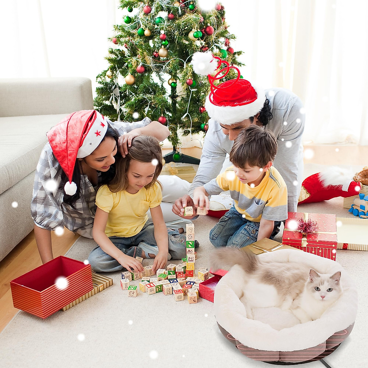 Heated Cats Bed for Kitty and Puppy,Pets Heating Pad, Heated Pets Bed with Thermostat, Washable Indoor Use Heated Cats Bed, Fluffy Warm Cats Heated Bed in Winter（20 Inches）