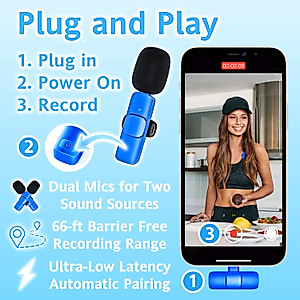 Lavalisson Wireless Lavalier Microphone for iPhone/iPad | Bluetooth Plug & Play Lapel Clip-On Mini Mic for Video Recording | Professional Tiny Portable Cordless | Noise Cancellation (Blue)