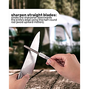 Wamery Serrated Knife Sharpener with Retractable Diamond Sharpening Rod. Repairs, Restores, Polishes Serrated or Straight Blade. Pocket Knife Sharpener