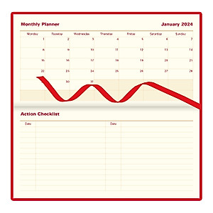 Letts of London Belgravia Weekly/Monthly Planner, 12 Months, January to December, 2024, Appointments, Horizontal, Slim Size, 6.625" x 3.25", Red (C33SRD-24)