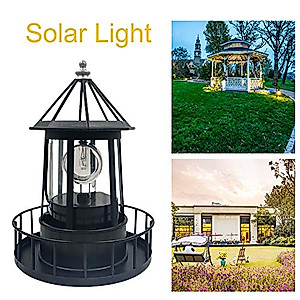 StepOK Solar Powered Lighthouse 360 Degree Rotating LED Beacon Light Outdoor Waterproof Decorative Light for Garden Lawn Patio Yard