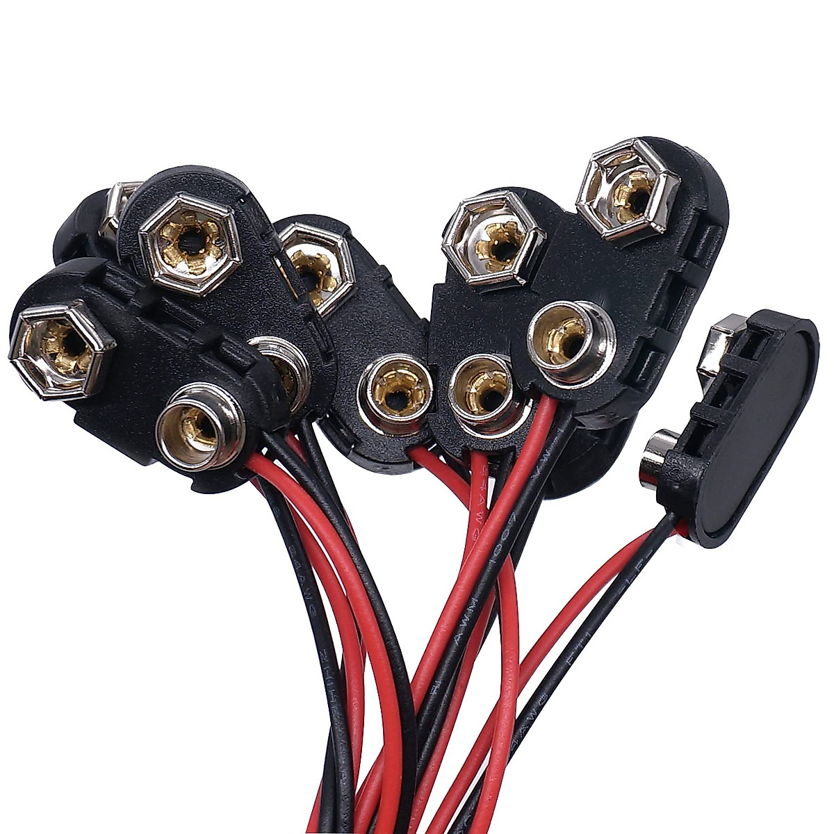 TWTADE 10 Pcs 9V I Type Battery Connector Leads + 2 x 2.1mm X 5.5mm DC Power Male Plug +2 Pair Alligator Clips I-023