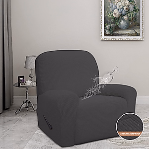 Easy-Going 100% Waterproof Recliner Cover, Dual Waterproof Couch Cover for Recliner, 1- Piece Jacquard Sofa Cover, Leakproof Sofa Slipcover for Kids, Pets, Dog and Cat (Recliner, Dark Gray) 1 Seat