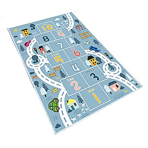 LGQLJPLQQ Hopscotch Rugs for Kids, Kid Rug for Bedroom,Road Rug, Playroom Rug for Kids Toy Cars, Nursery Rug for Teaching Toddler(Blue, 6' x 9')