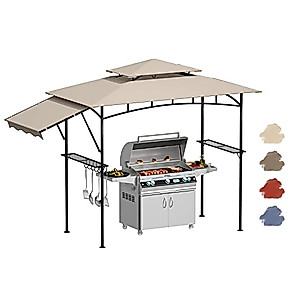 DikaSun Grill Gazebo 11x5 Double Tiered with Extra Shadow BBQ Waterproof Canopy Outdoor Gazebos for Patio, Backyard(Sand)