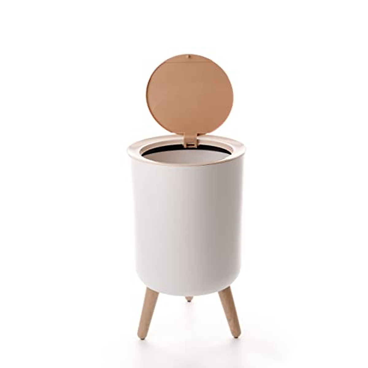 Trash Can | 7 Liter (1.8 Gallon) / 2 Liter (0.5 Gallon) | Push-to-Open Lid | Premium Plastic Wood Grain Nordic Minimalist Modern Waste Basket for Kitchen, Bathroom, Bedroom, Living Room, Office (1.8 Gallon (7L))