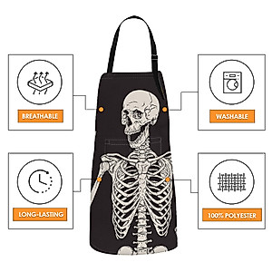 Britimes Apron Home Kitchen Cooking Baking Gardening for Women Men with Pockets Skeleton Rock Skull Halloween Happy 32x28 inch