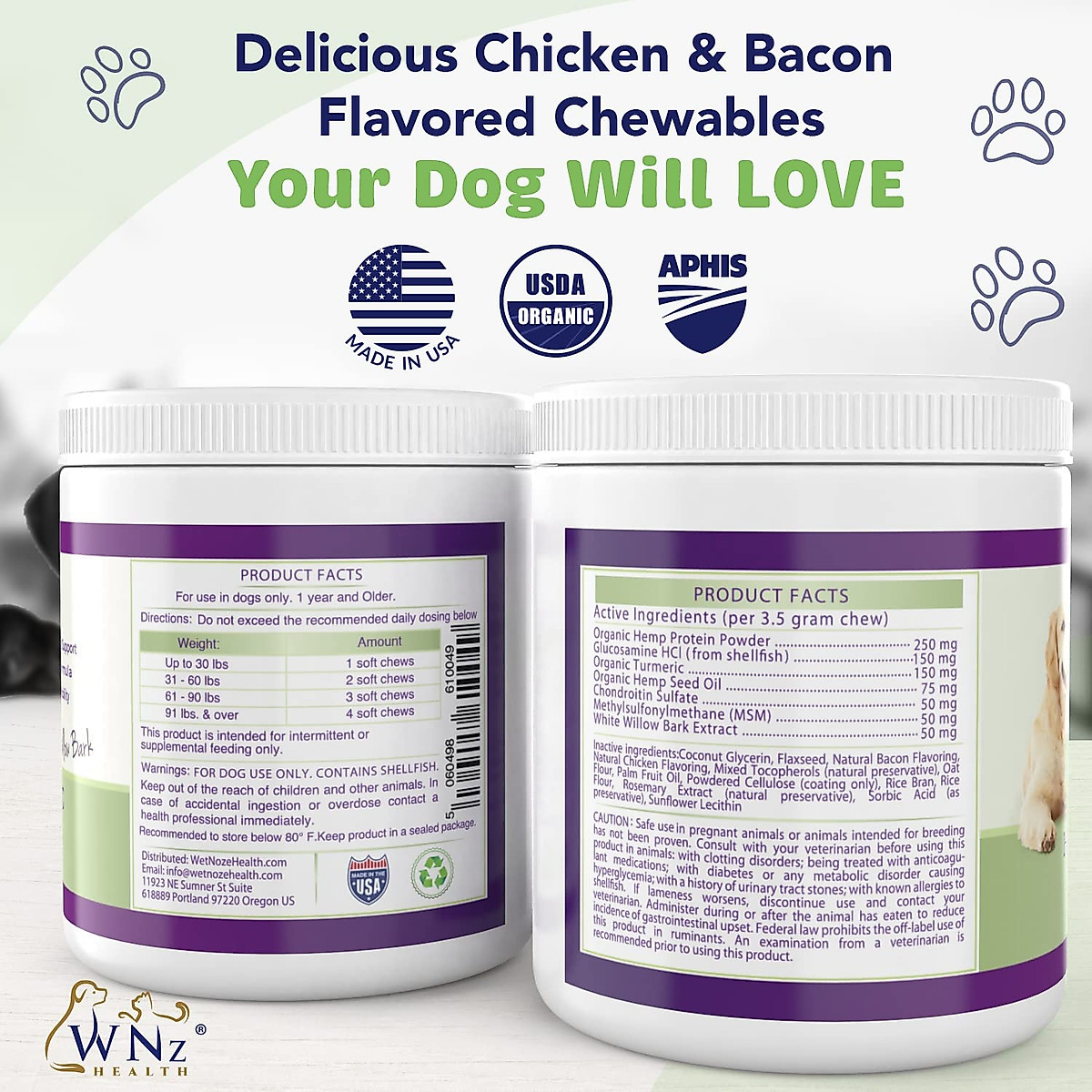 Hemp & Turmeric Hip and Joint Chews for Dogs - Dog Hemp Chews for Pain Relief & Arthritis - Anti-inflammatory Hemp Dog Treats w/MSM, Hemp Oil, Glucosamine and Chondroitin for Dogs 60 Chews, 8 Oz