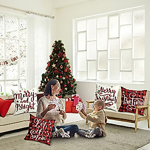 Christmas Decorations Christmas Pillow Covers 18x18 Inches Set of 4 Farmhouse Buffalo Plaid Black and Red Throw Pillow Case Winter Holiday Christmas Decor Home Sofa Couch Cushion Indoor Decorations