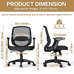 Qoroos Mesh Swivel Desk Office Chair Black Ergonomic Computer Task Chair with Adjustable Lumbar Support and Height, Flip Up Arms
