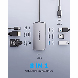 MAVINEX USB-C Hub, 8-in-1 USB-C to 4K HDMI AVINEX USB-C Adapter with USB 3.0 Port, USB 2.0 Ports, SD/Micro SD Card Reader, 100W Power Supply, Compatible with MacBook Pro Air HP XPS and