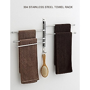 MOCOFO Double Towel Rack Swivel Towel Bar SUS304 Bath Towel Holder RV Swing Out Stainless Steel Bathroom Hand 2 Bars Space Saving Organizer Folding Arm Hanger Holder Wall Mount Polished Finish