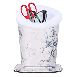 MOSISO Eyeglasses Holder, Plush Lined PU Leather Pattern Stand Case with Magnetic Base, White Marble
