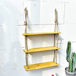 PIBM Stylish Simplicity Shelf Wall Mounted Floating Rack Shelves Wooden Store Display 1 Layer/ 2 Layers / 3 Layers / 4 Layers,4 Colors, Yellow , 49.5X14X90cm