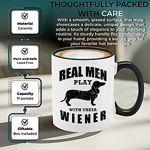 shop4ever Real Men Play with their Wiener Ceramic Coffee Mug Tea Cup, Funny Dachshund Weiner Dog Dad Gift 11 oz. (Black Handle)