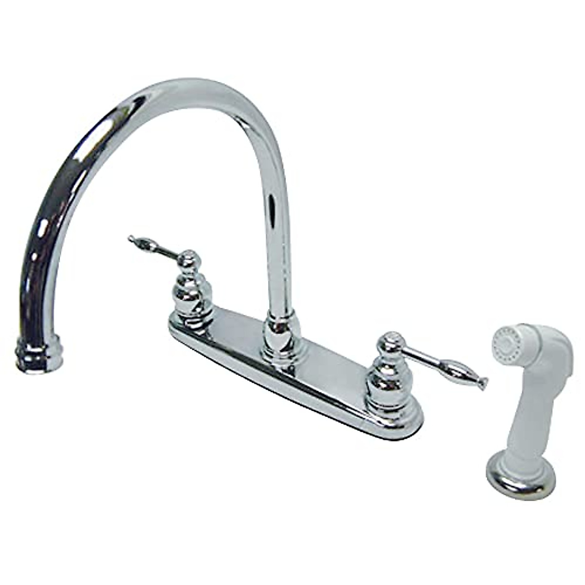 Kingston Brass KB2791KL Knight Goose Neck Kitchen Faucet with White Sprayer, 8-3/4-Inch , Polished Chrome