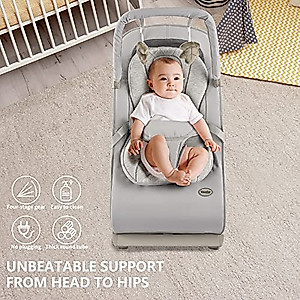Baby Bouncer, Portable Bouncer Seat for Babies, Baby Swing 3-Point Harness for Newborn Babies (Grey)